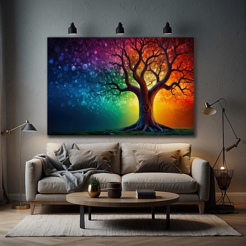 Rainbow Tree Canvas Art, Vibrant Nature Wall Art, Colorful Tree Canvas ...