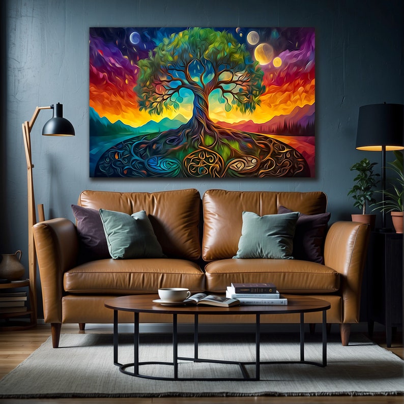Tree of Life Canvas Wall Art, Colorful Yggdrasil Art Print, Mandala ...