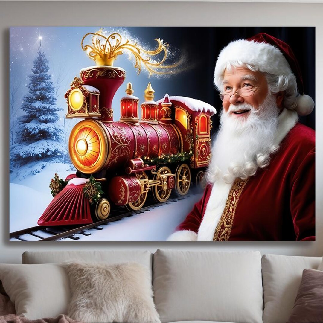 Santa's Christmas Train Canvas Art: Festive Holiday Decor - Etsy