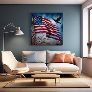 American Flag Canvas Wall Art, Patriotic Wall Decor, Eagle Canvas Print ...