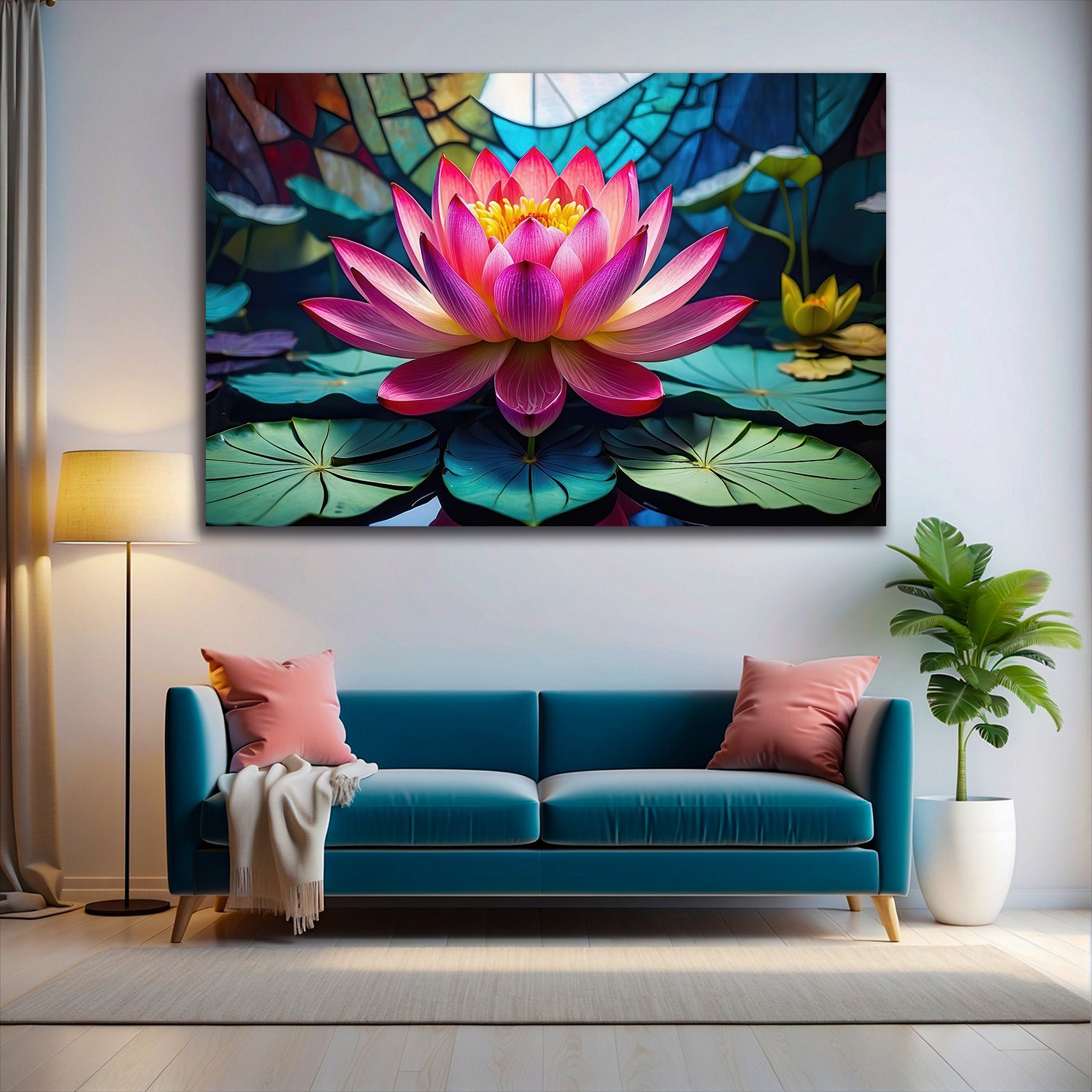 Lotus Flower Canvas Wall Art, White Lotus Reflected on Water Canvas ...