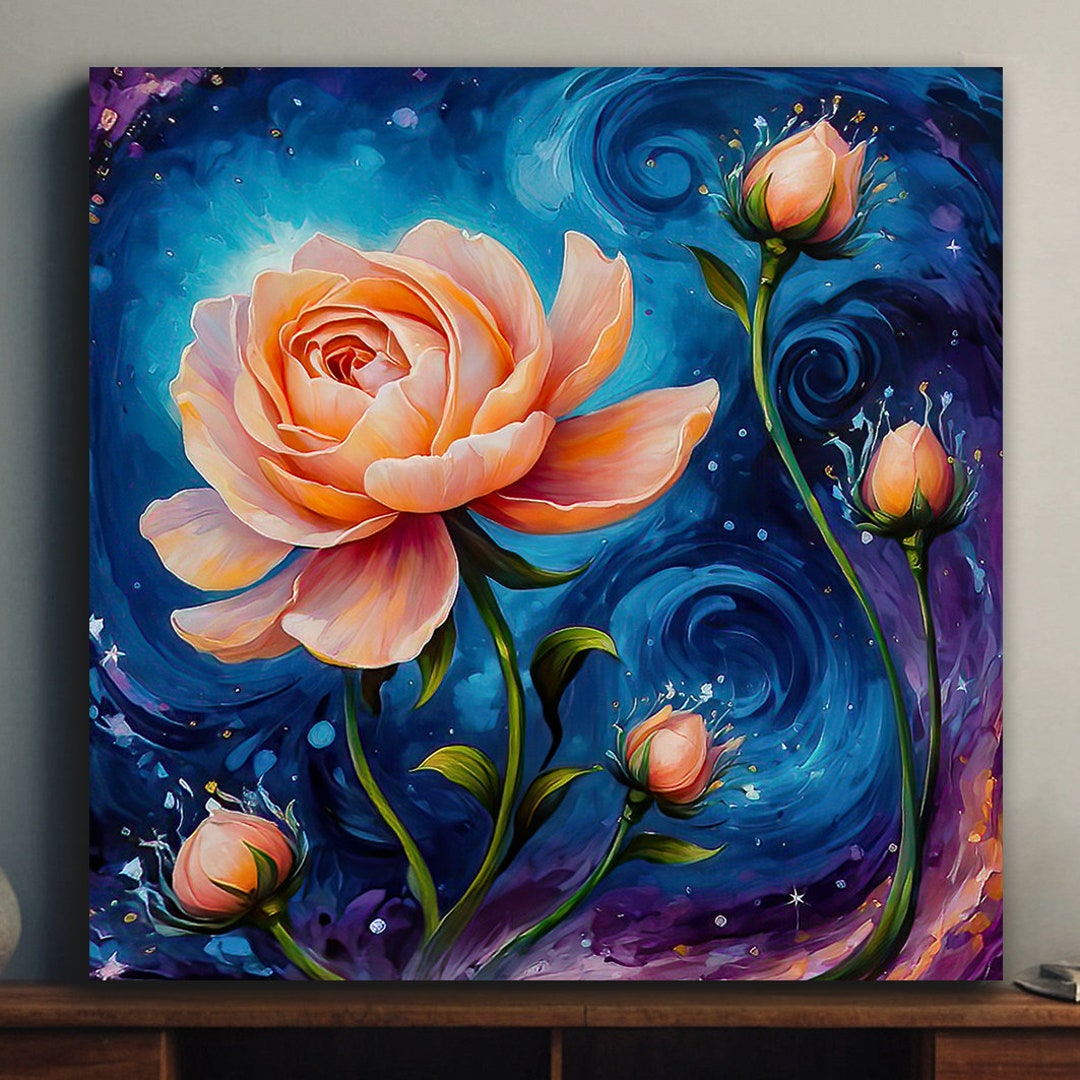 Rose Flower Canvas Wall Art, Pink Rose Wall Art, Rose Bouquet Canvas ...