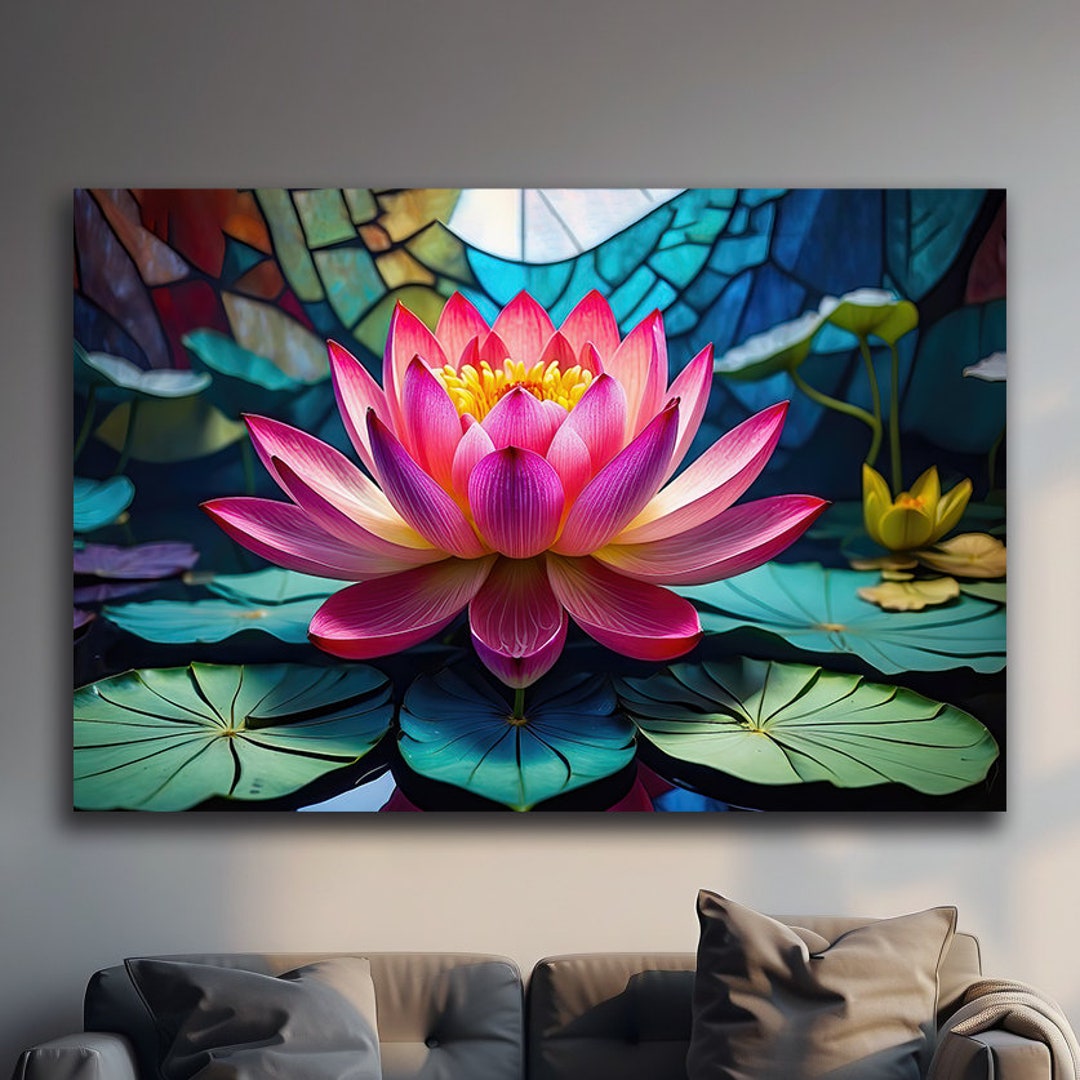 Lotus Flower Canvas Wall Art, White Lotus Reflected on Water Canvas ...