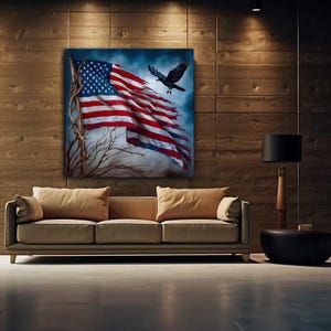 American Flag Canvas Wall Art, Patriotic Wall Decor, Eagle Canvas Print ...