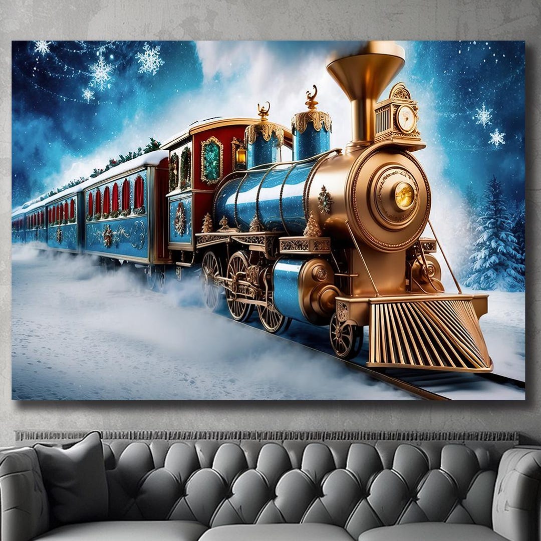 Magical Christmas Canvas Wall Art, Holiday Train Scene, Festive Winter ...