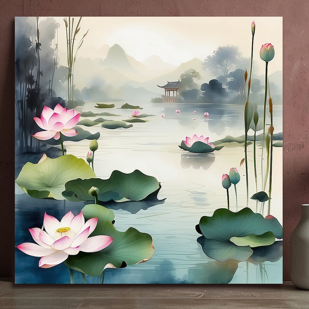 Lotus Flower Canvas Art: Tranquil Asian Pond Landscape - Etsy