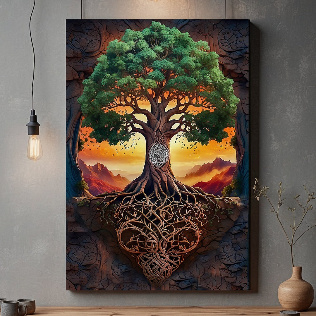Tree of Life Canvas Wall Art, Yggdrasil Artwork, Mandala Home Decor ...