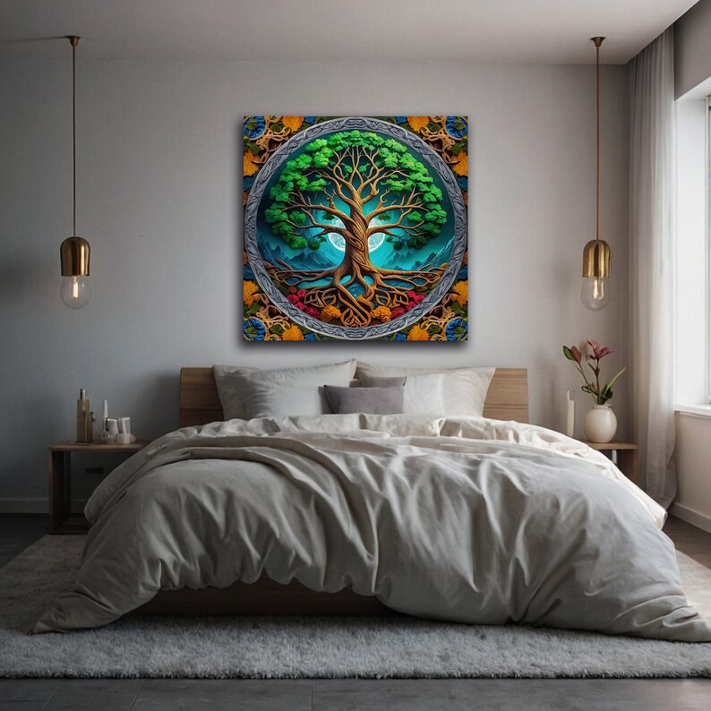 Tree of Life Canvas Wall Art, Yggdrasil Canvas, Mandala Wall Art ...