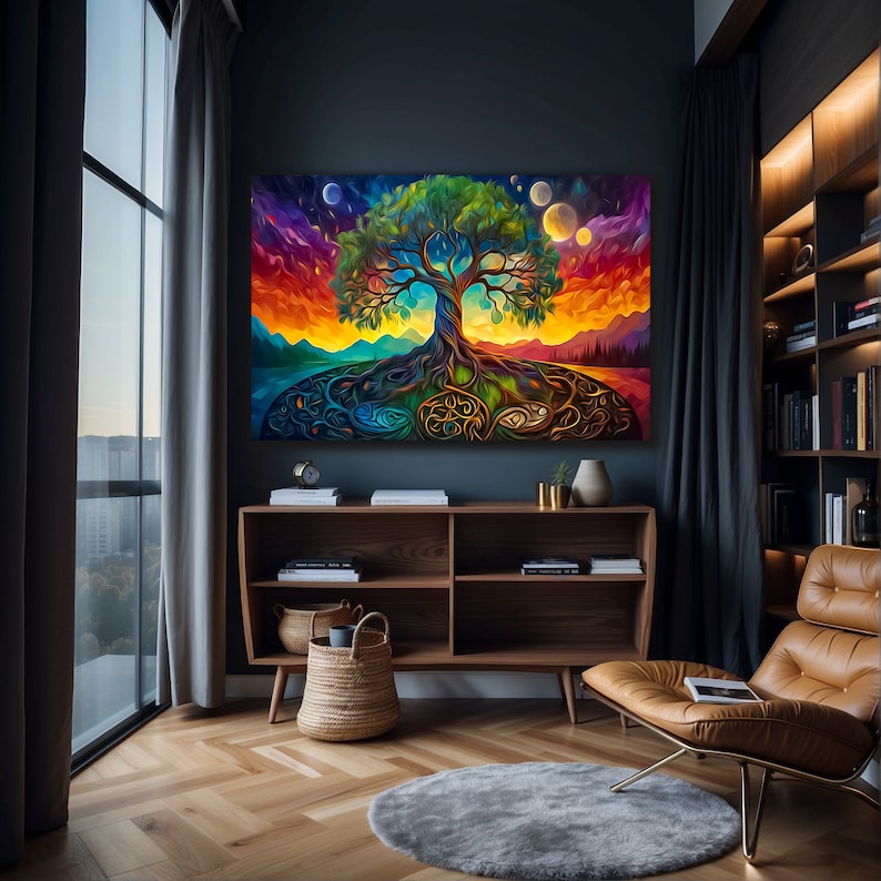 Tree of Life Canvas Wall Art, Colorful Yggdrasil Art Print, Mandala ...