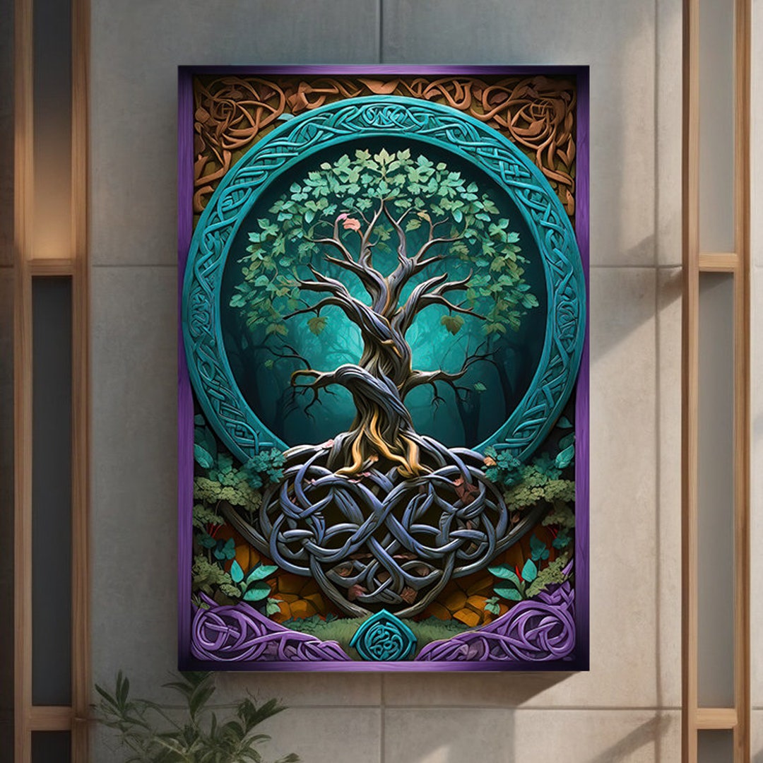Tree of Life Canvas Art: Yggdrasil Celtic Knot, Mystical Forest Print ...