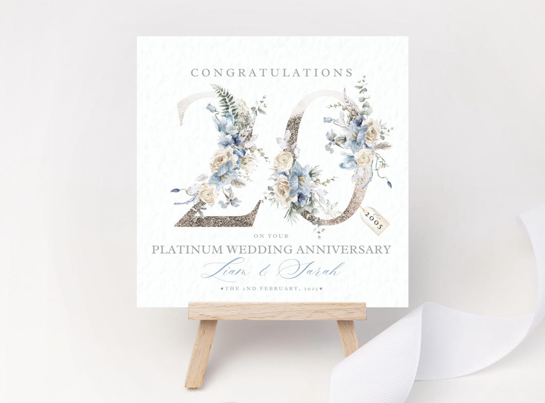Personalised 20th Wedding Anniversary Card Custom Platinum Wedding ...