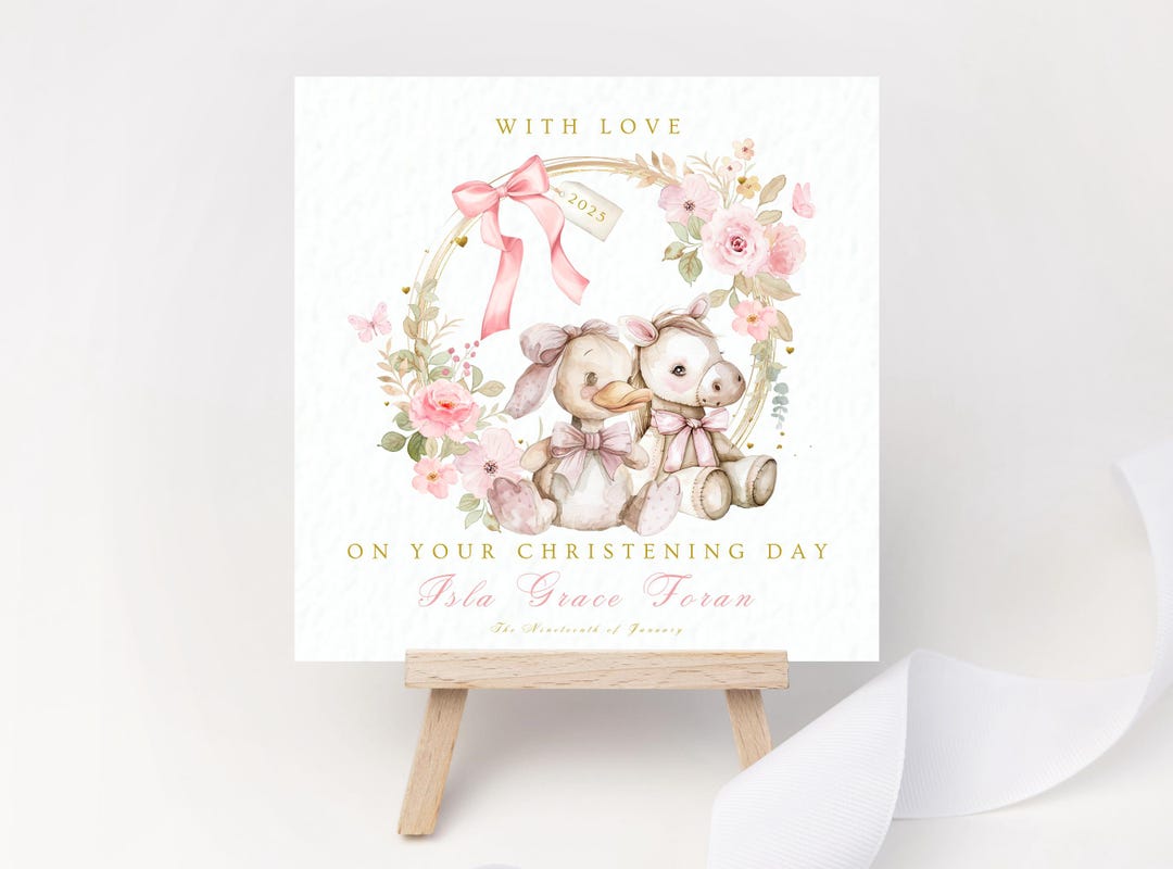 Personalised Baptism Card Christening Card Horse Pony Duck Floral Baby ...