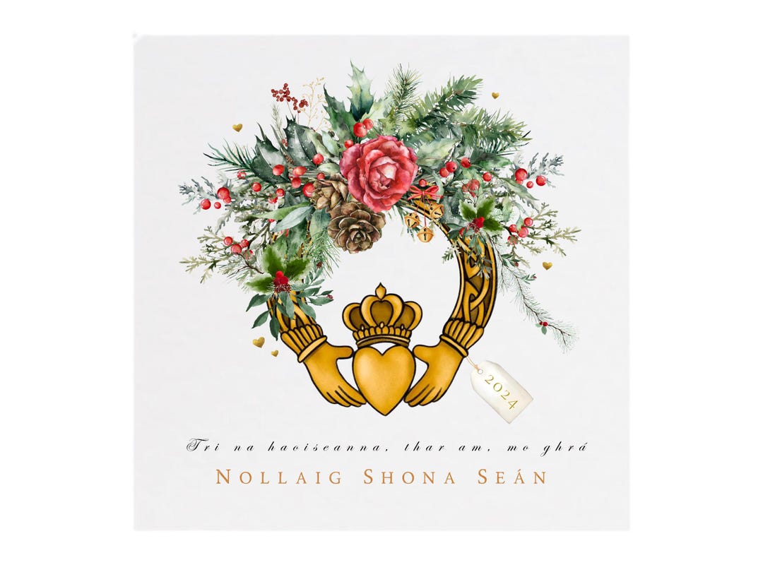 Personalised Irish Christmas Card Claddagh Ring Wreath Gaeilge Card ...
