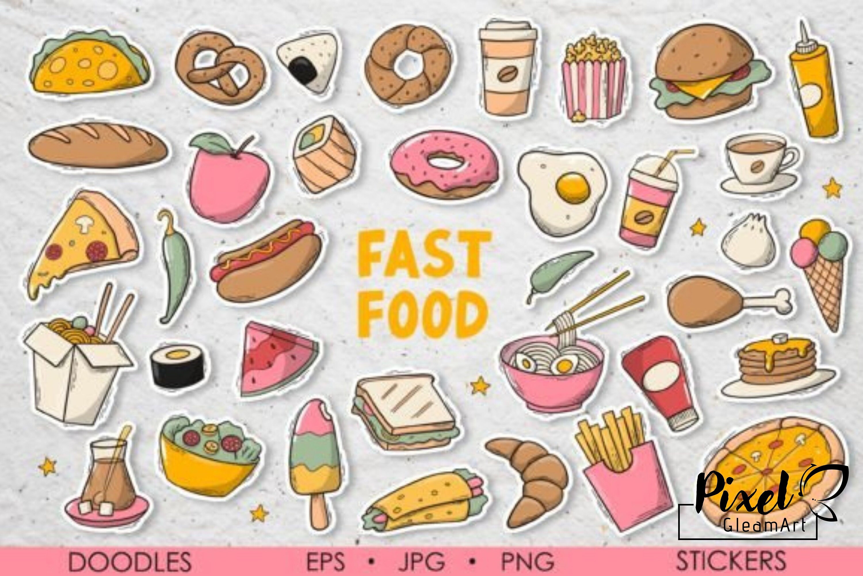 Cute Food SVG Bundle Fast Food Doodles Kawaii SVG Food Doodles SVG ...