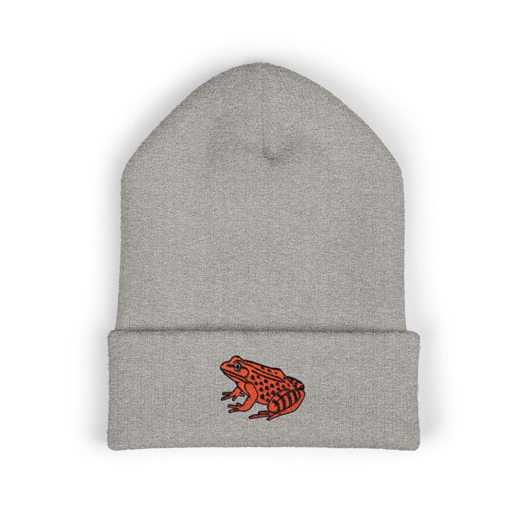 Embroidered Red-legged Frog Beanie | Cuffed Knit Hat - Etsy