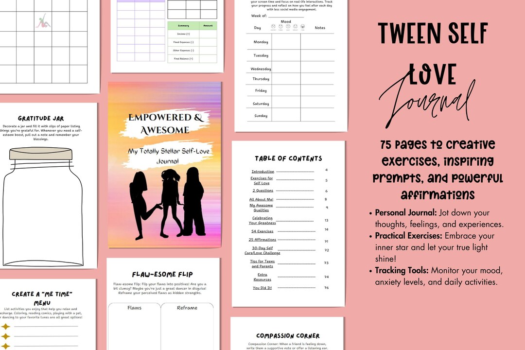 Teen, Self Love Journal Printable Minimalist, Self Care Journal ...