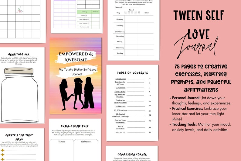 Teen, Self Love Journal Printable Minimalist, Self Care Journal ...