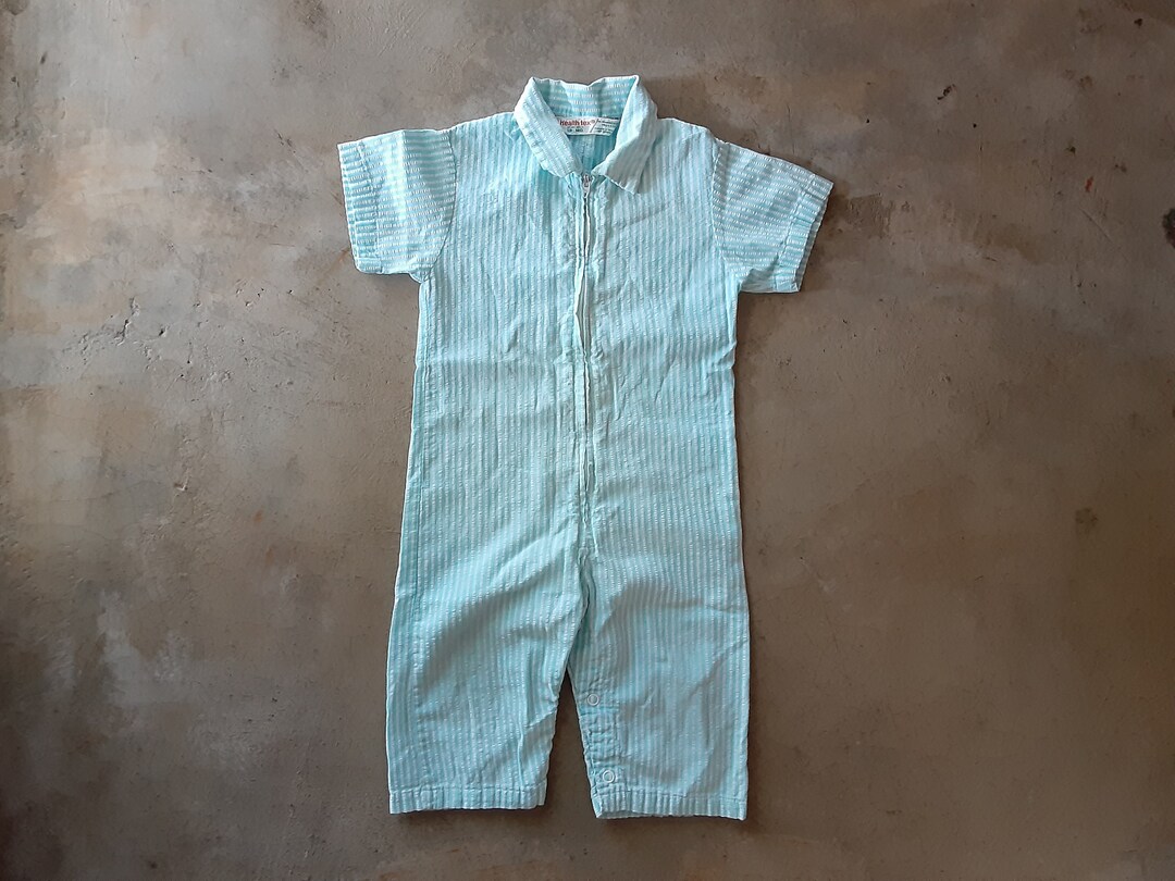Vintage 60s 70s Baby Coveralls Girl Boy Jumpsuit Stripe Aqua and White ...