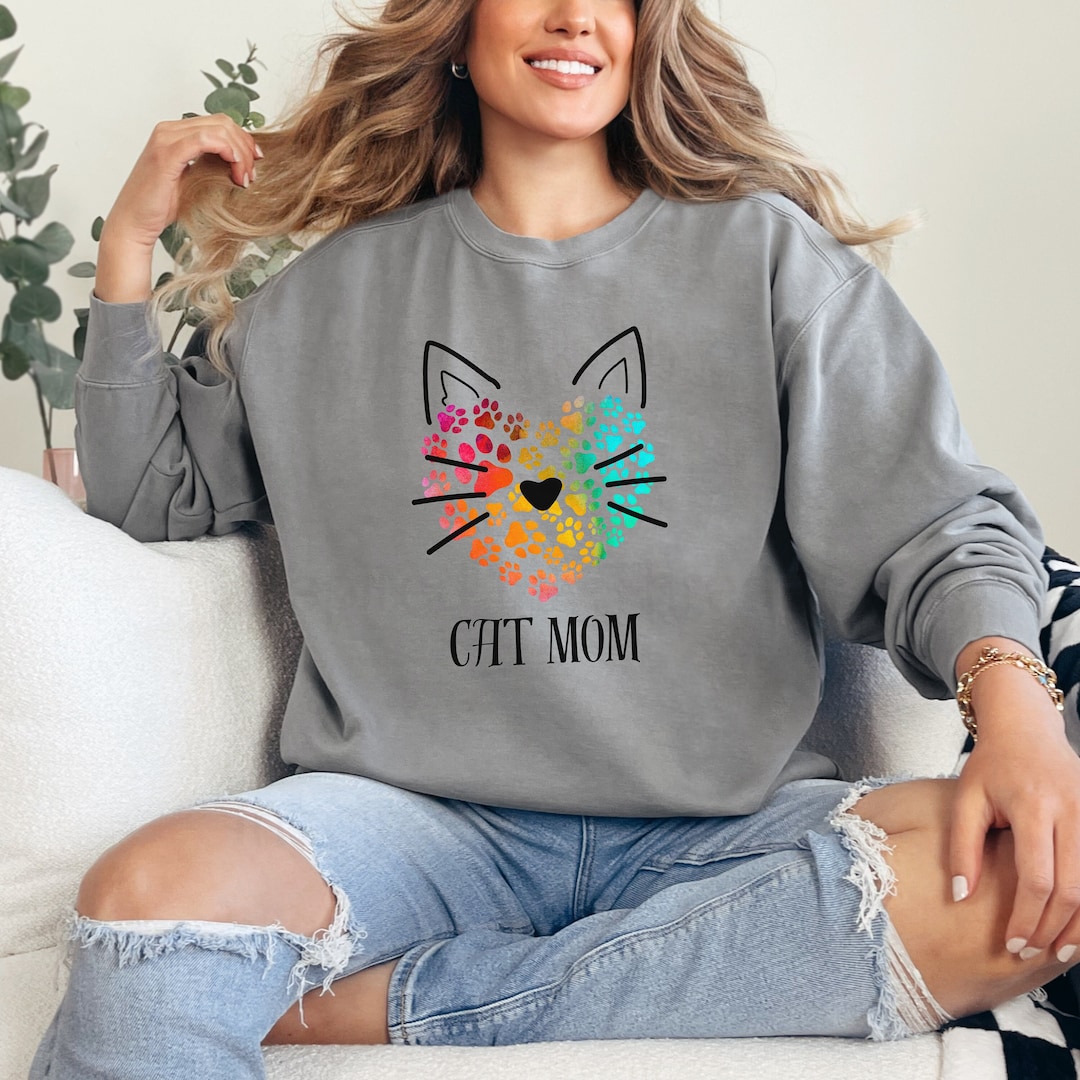 Cat Mom Crewneck Sweatshirt, Cat Mom Paw Print Sweatshirt, Cat Lady ...