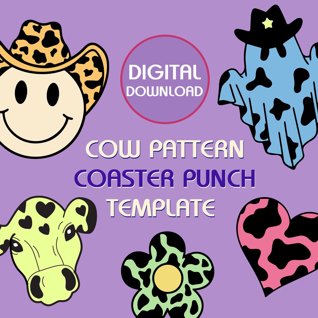Cow Pattern Coaster Punch Needle Template: 5 Designs (digital Download ...