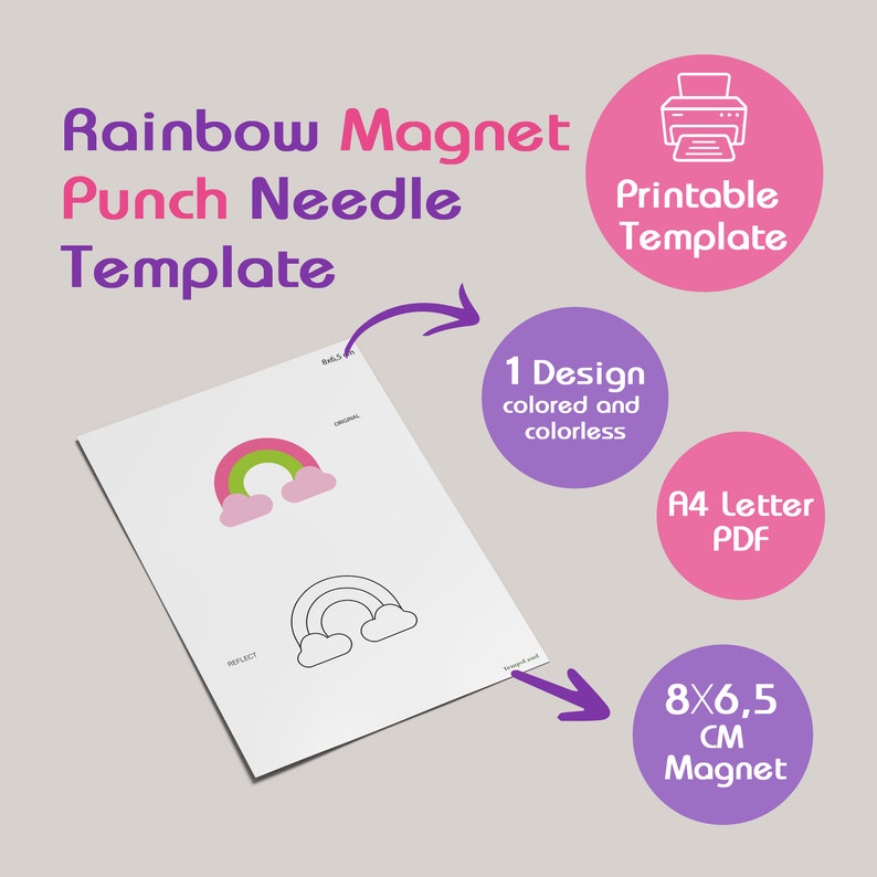 Rainbow Magnet Punch Needle Template, Punch Keychain, Punch Needle ...