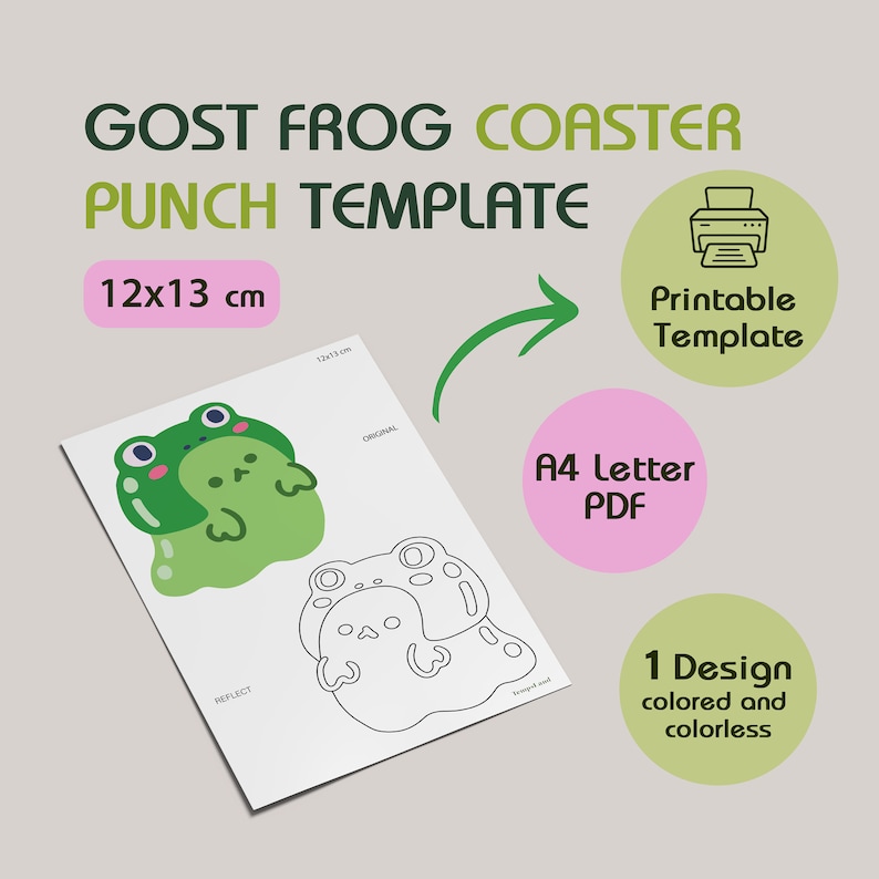 Ghost Frog Coaster Punch Needle Template, Mug Rug, Punch Needle Pattern ...