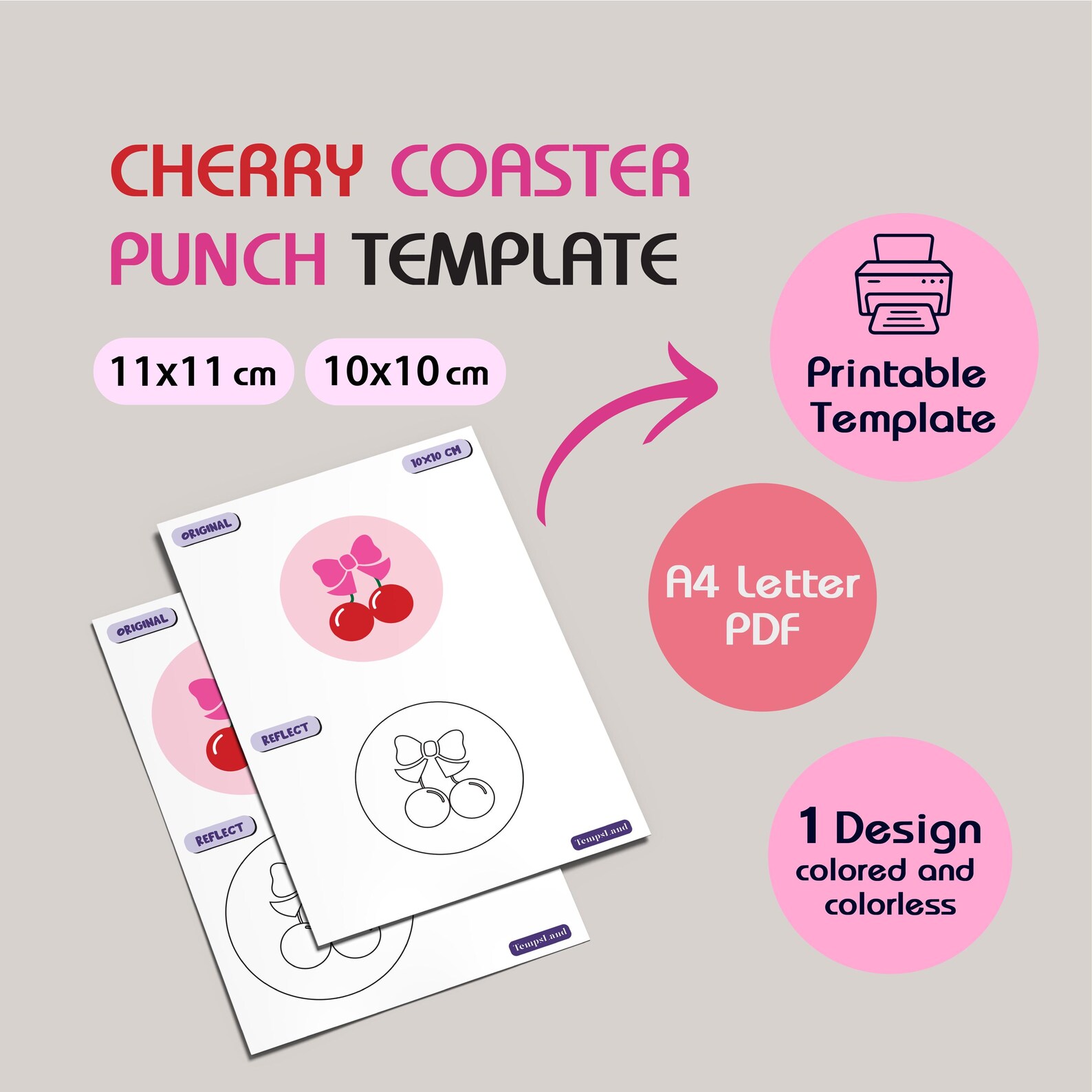 Ribbon Cherry Coaster Punch Needle Template, Mug Rug, Punch Needle ...