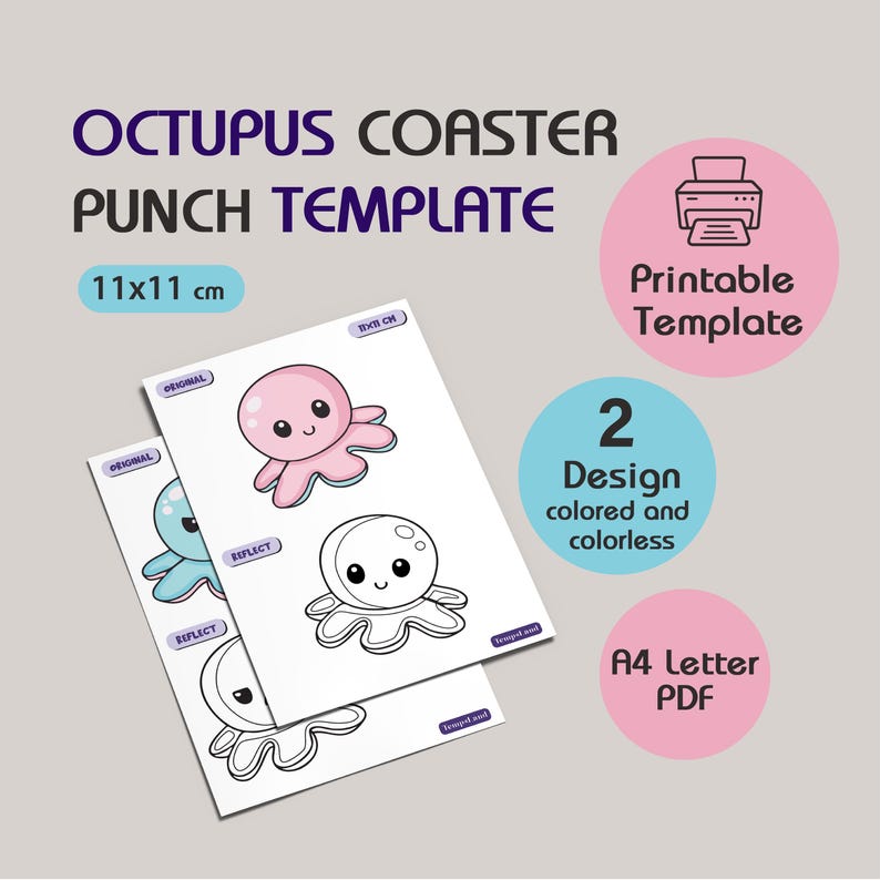 Cartoon Octopus Coaster Punch Needle Template (digital Download) - Etsy