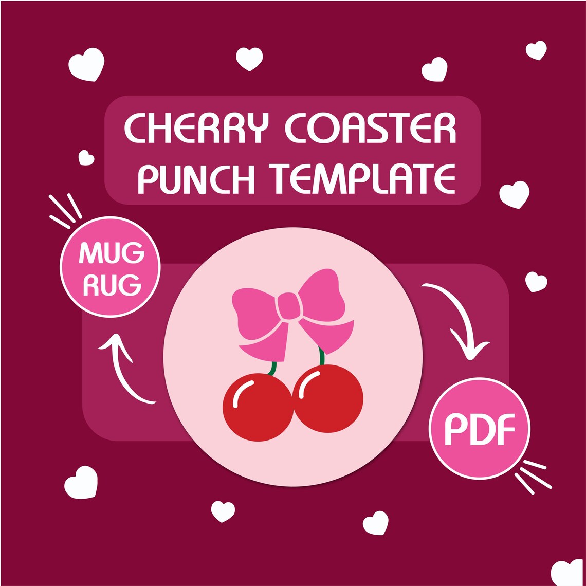 Ribbon Cherry Coaster Punch Needle Template, Mug Rug, Punch Needle ...