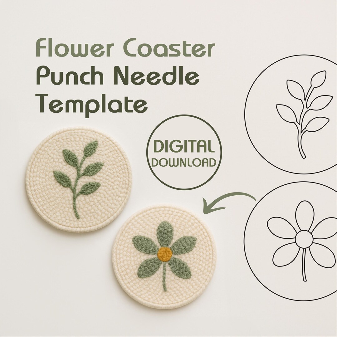 Flower Coaster Punch Needle Template, Mug Rug, Punch Needle Pattern ...