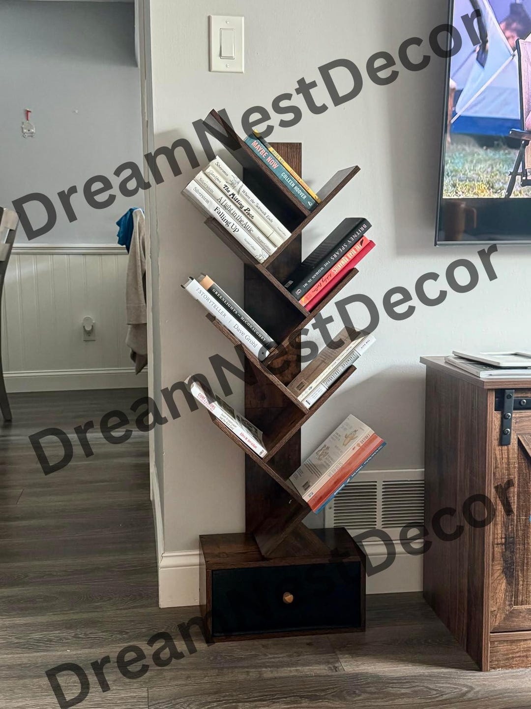 8 Tier Wooden Tree Bookshelf With Drawer Floating Bookshelf Nursery ...