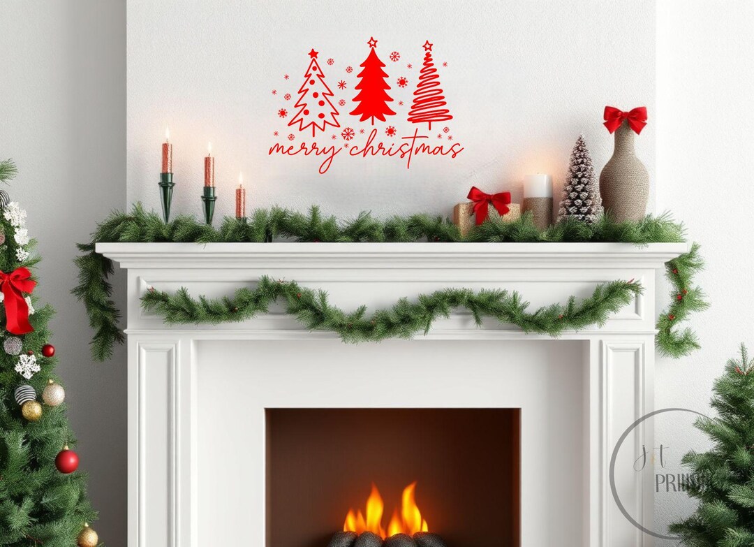 Merry Christmas Tree Decal: Holiday Vinyl Sticker, Festive Wall ...