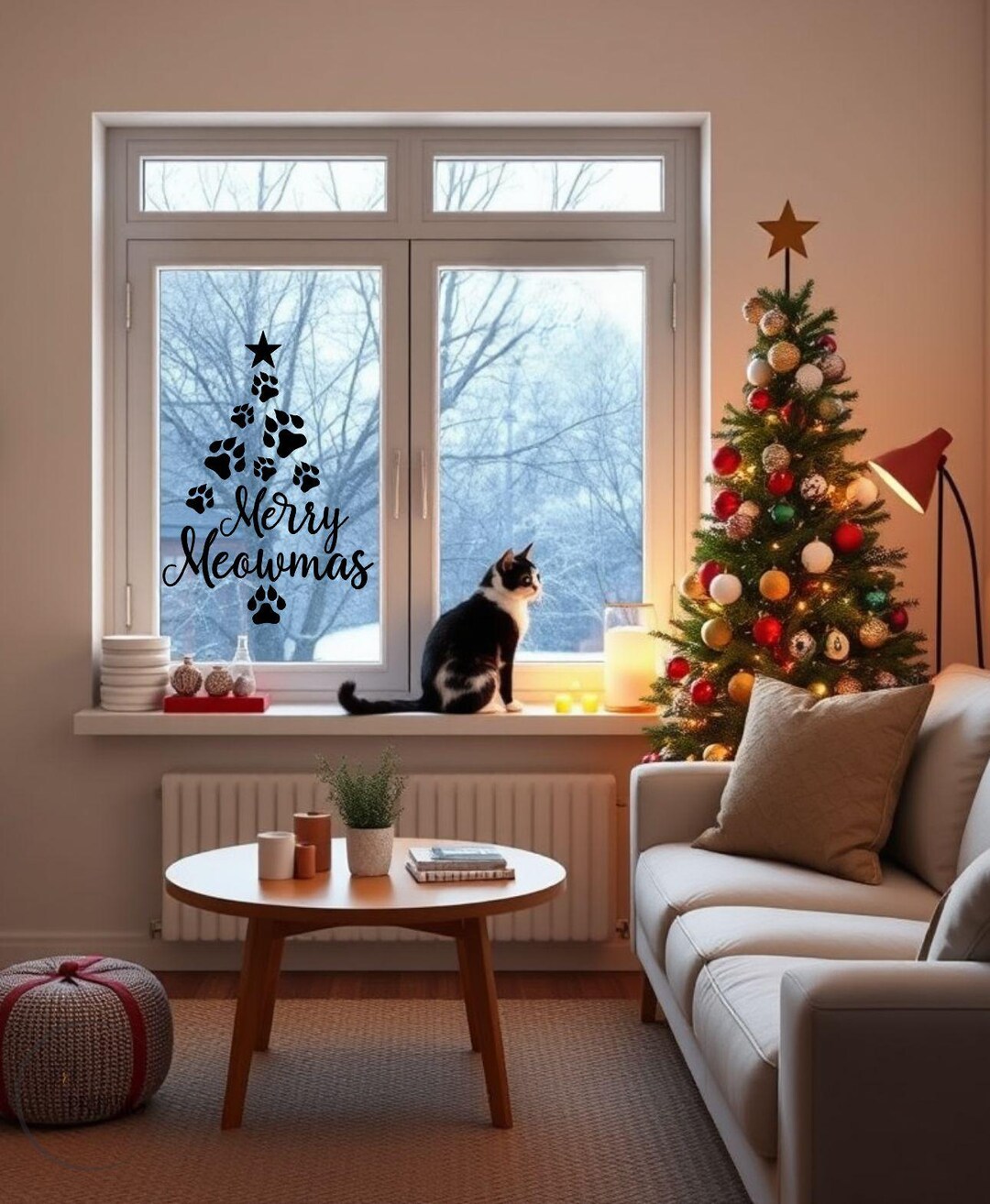 Merry Meowmas Cat Decal: Funny Christmas Tree Vinyl Sticker, Holiday ...