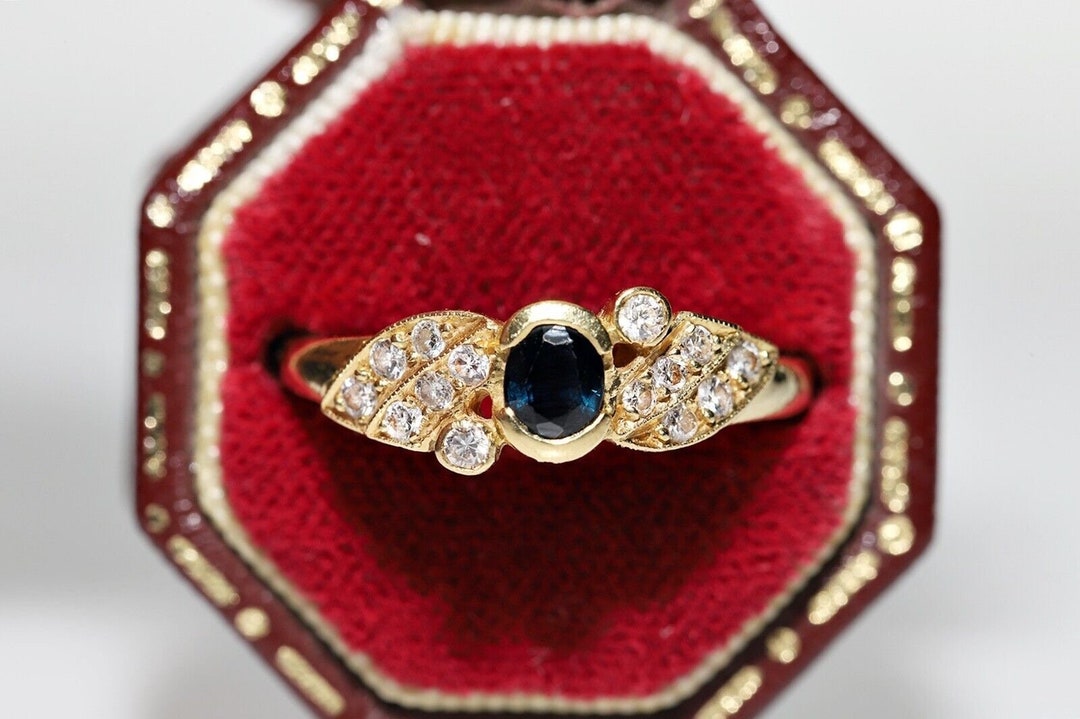 Vintage Circa 1980s 18k Gold Natural Diamond and Sapphire Decorated ...