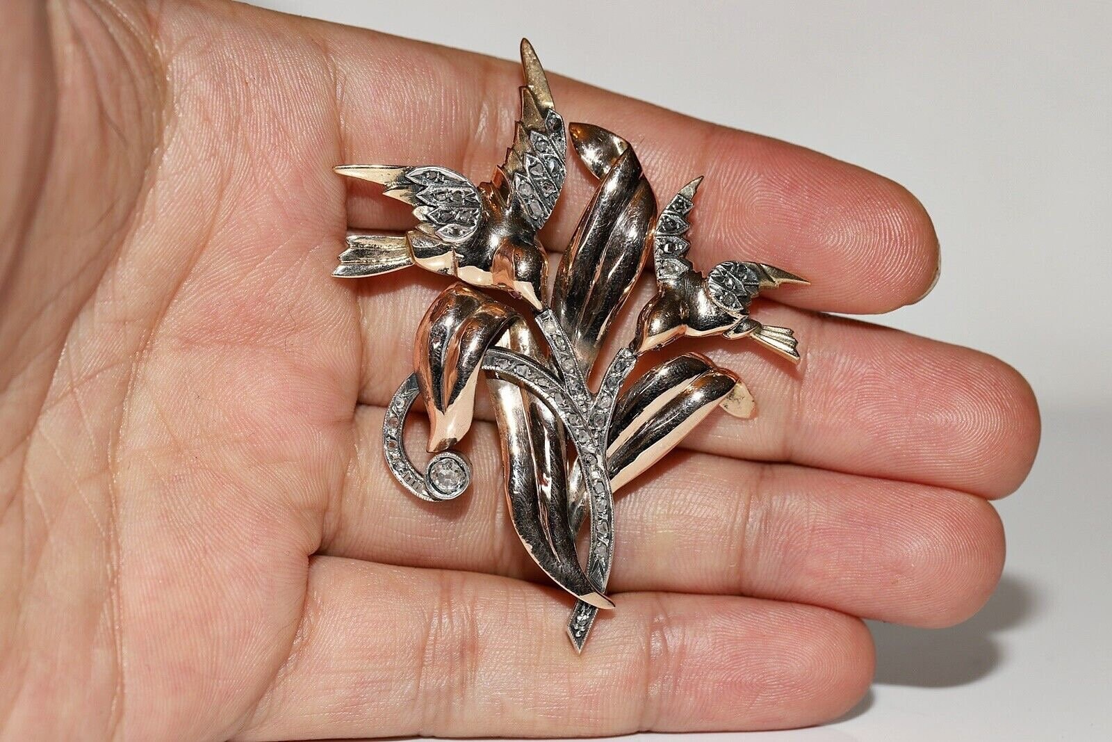 Vintage Circa 1960s 14k Gold Natural Diamond Bird Decorated Brooch - Etsy