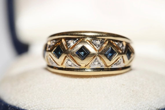 Vintage Circa 1980s 18k Gold Natural Diamond Sapphire… - Gem