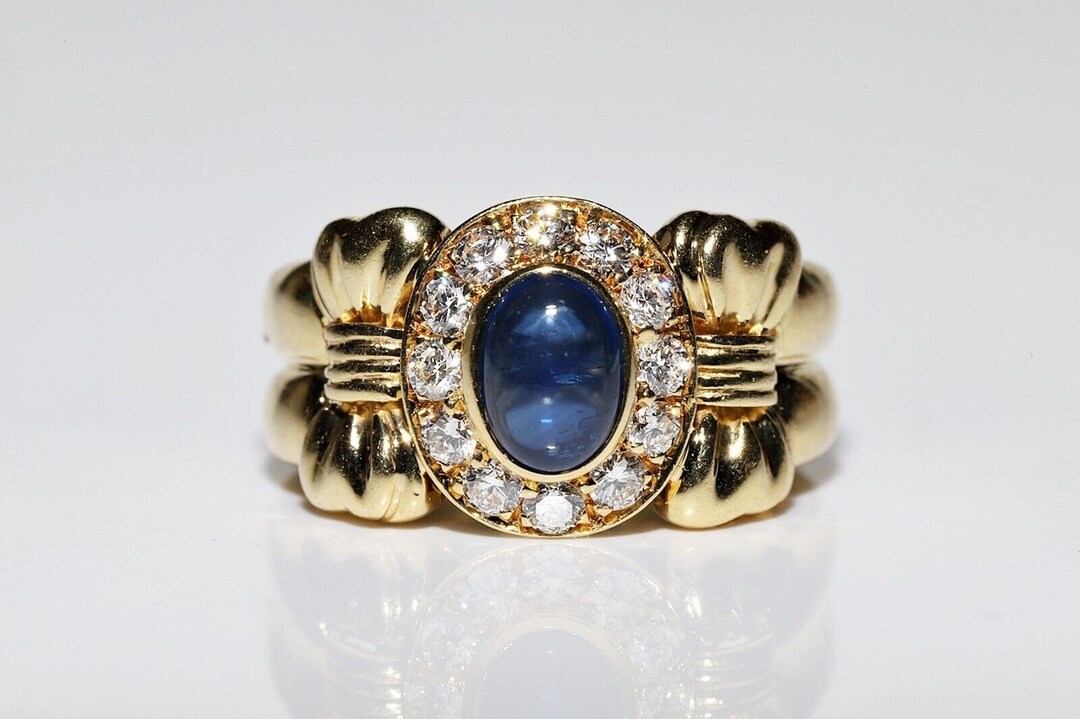 Vintage Original Circa 1980s 18k Gold Natural Diamond and Cabochon ...