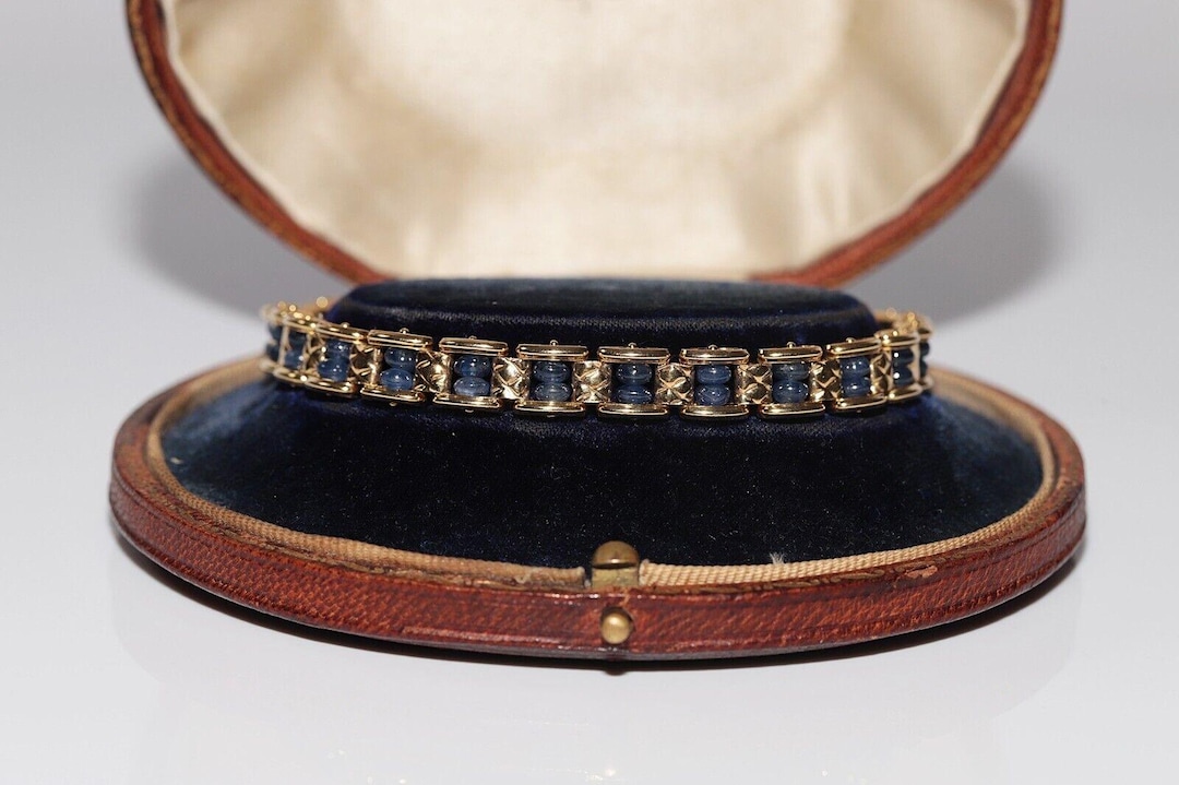 Vintage Circa 1990s 18k Gold Natural Sapphire Decorated Tennis Bracelet ...