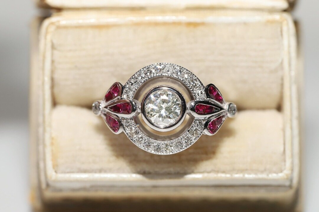 18K Gold Diamond & Caliber Cut Ruby Ring - US Size 6.5 - Etsy