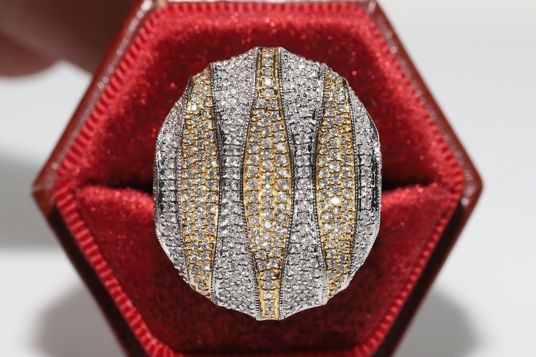Vintage Circa 1990s 18k Gold Natural Diamond Decorated Strong Ring - Etsy