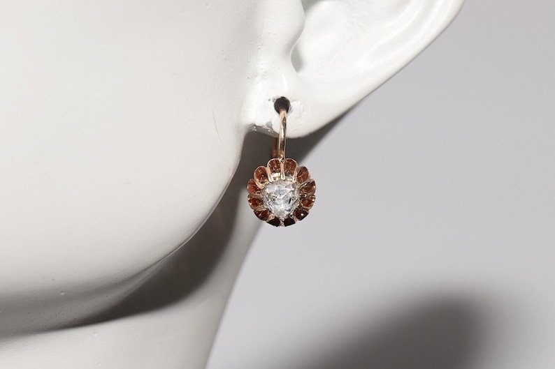 Antique Circa 1900s 14k Gold Natural Rose Cut Diamond Solitaire Earring ...