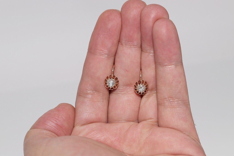 Antique Circa 1900s 14k Gold Natural Rose Cut Diamond Solitaire Earring ...