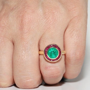 New Made 18k Gold Natural Emerald and Caliber Ruby Decorated Ring - Etsy