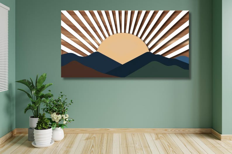 Abstract Sunrise Over Mountains Canvas Print,sunburst Mountain ...