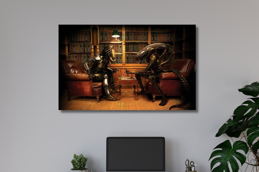 Alien Vs Predatory Chess Canvas Wall Art, Gift for Him, Alien Poster ...