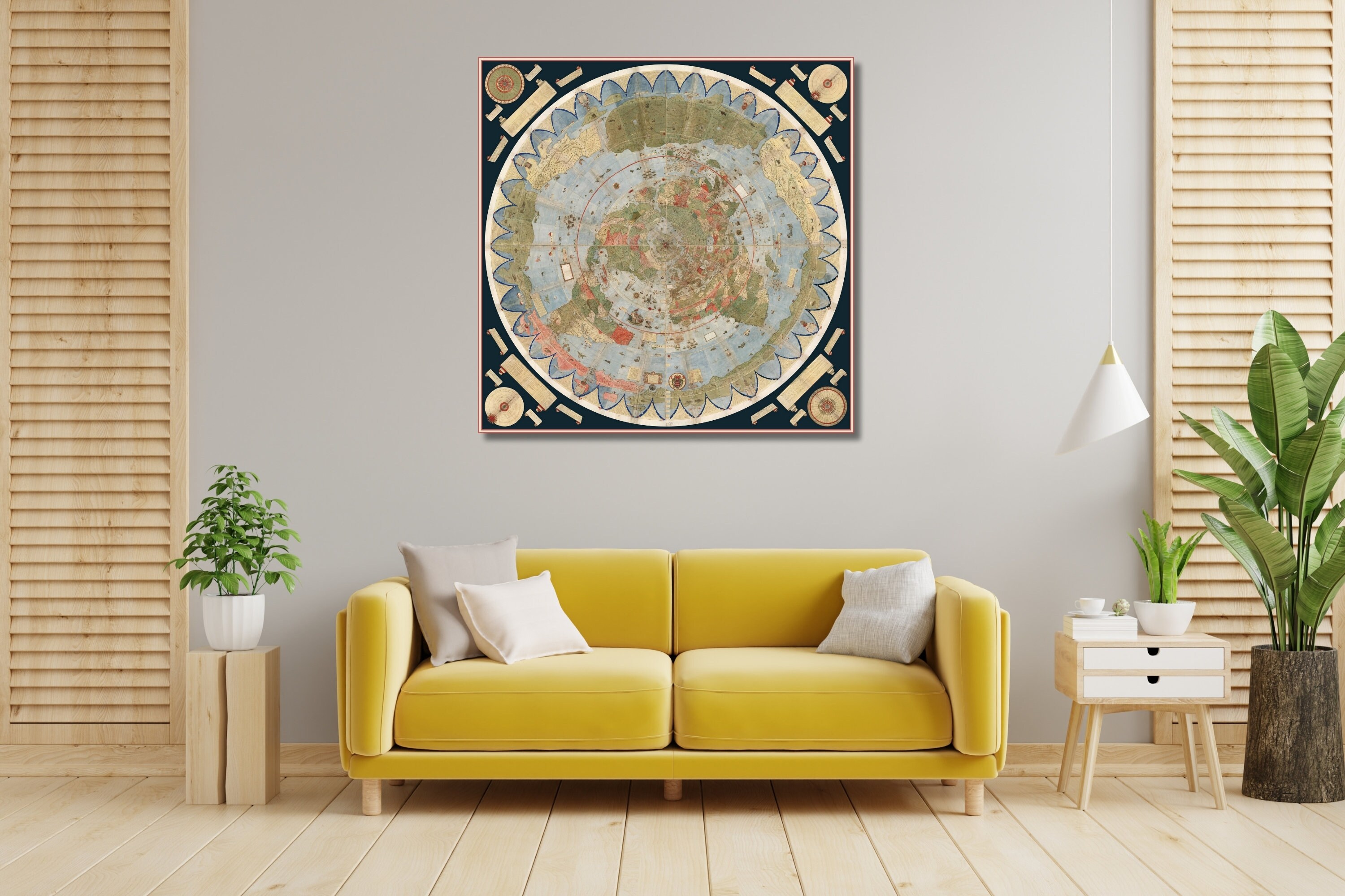 Ancient Flat Earth Map Canvas, Renaissance Cartography: Urbano Monte's ...