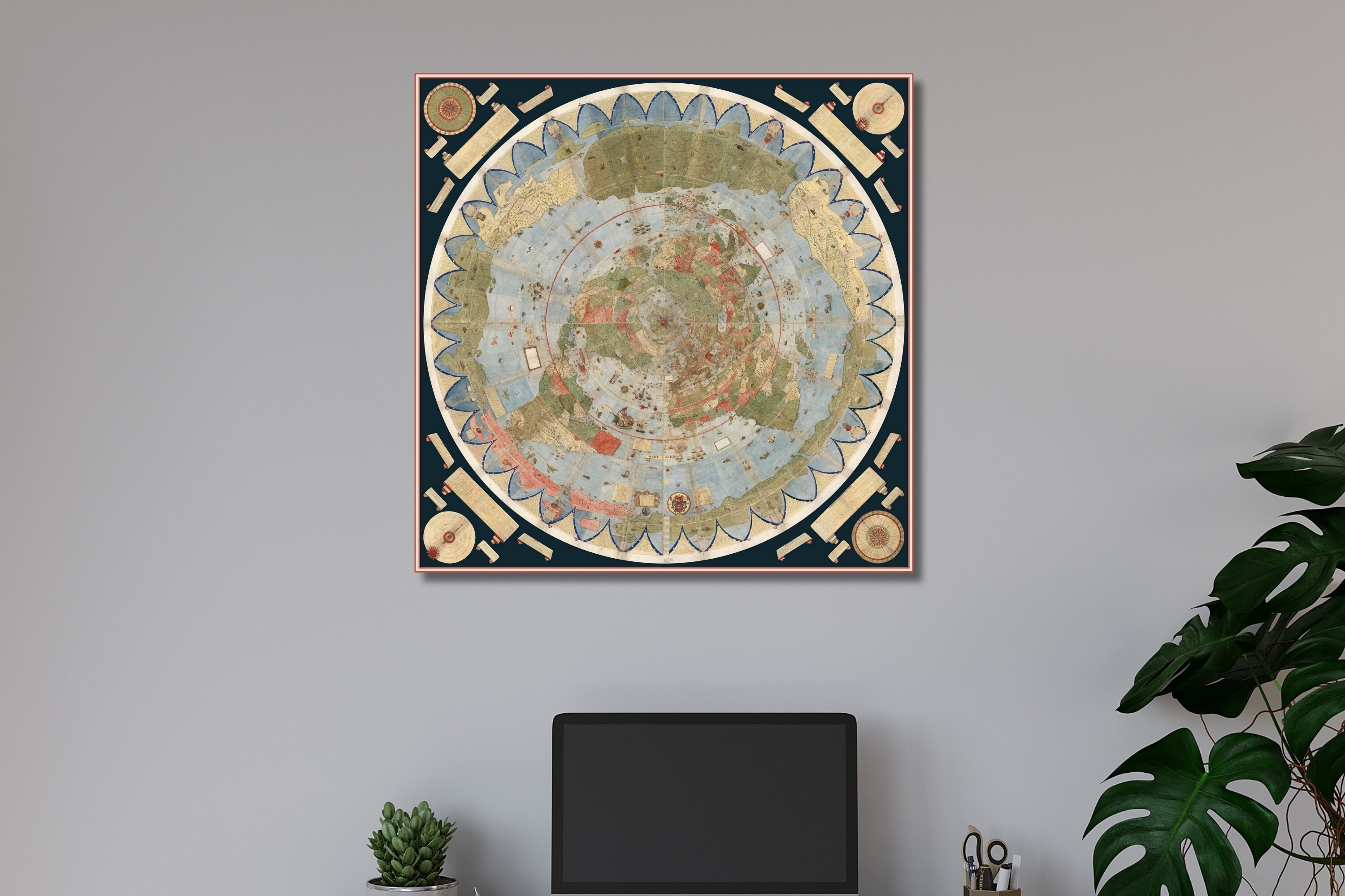 Ancient Flat Earth Map Canvas, Renaissance Cartography: Urbano Monte's ...