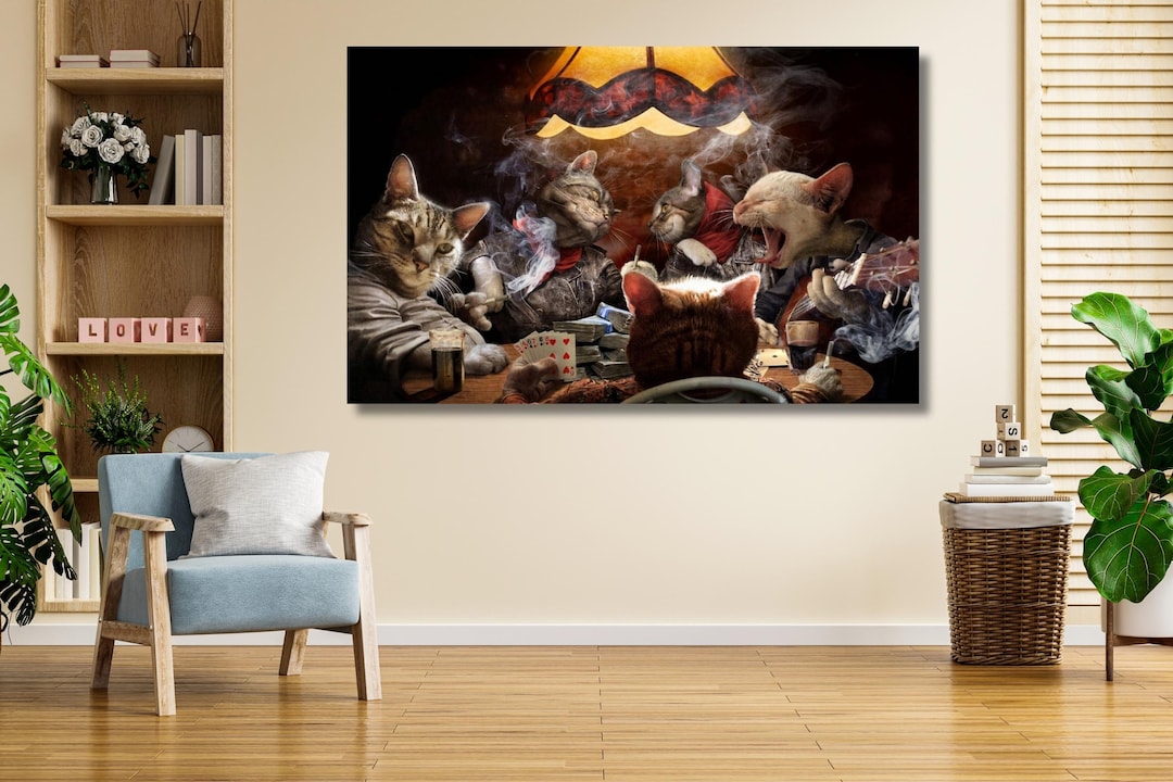 Cats Playing Poker Poster Canvas Wall Art,funny Painting,cats Poker ...