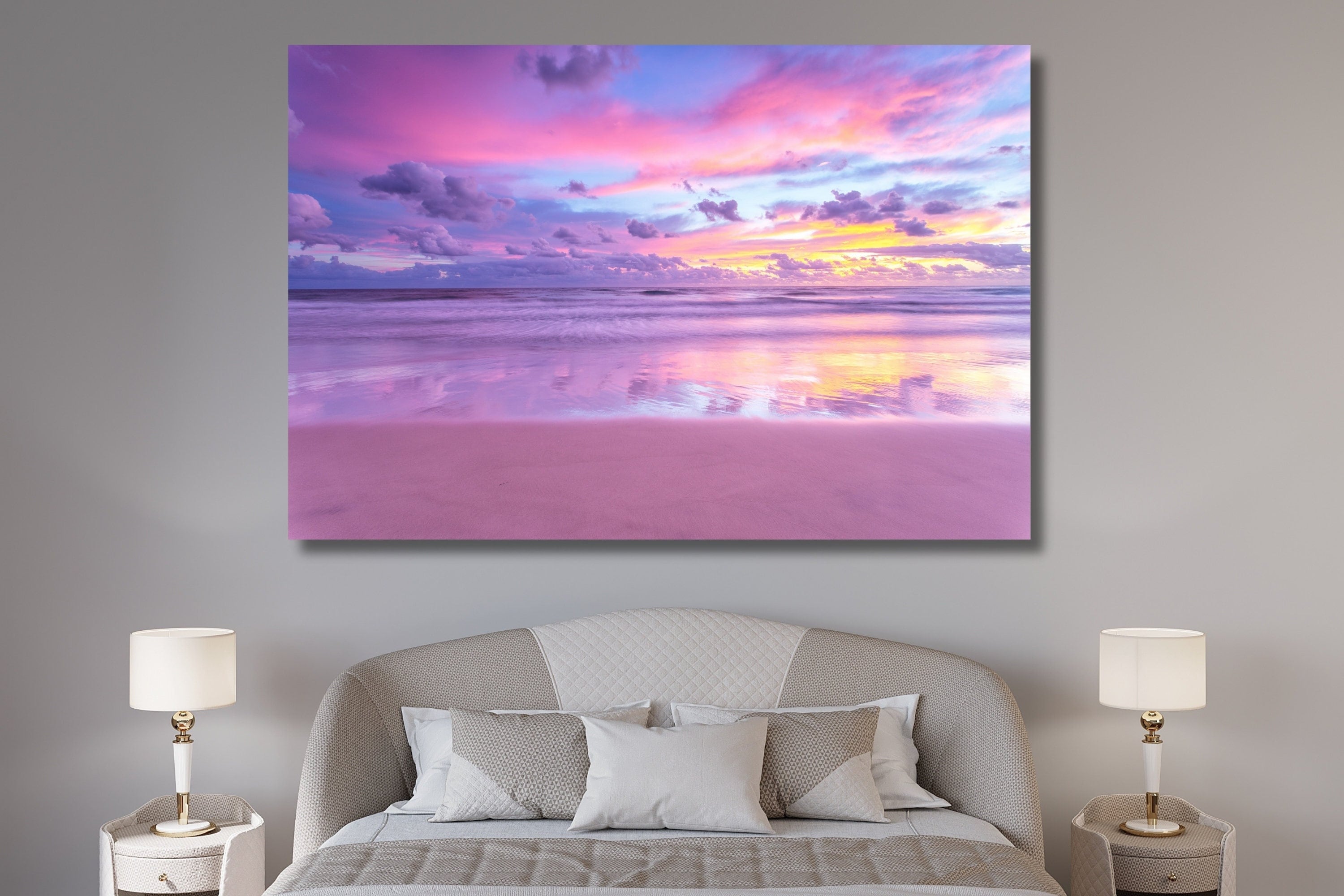 Purple Sunset Sea Shore Beach Canvas Wall Art,tropical Landscape Art ...