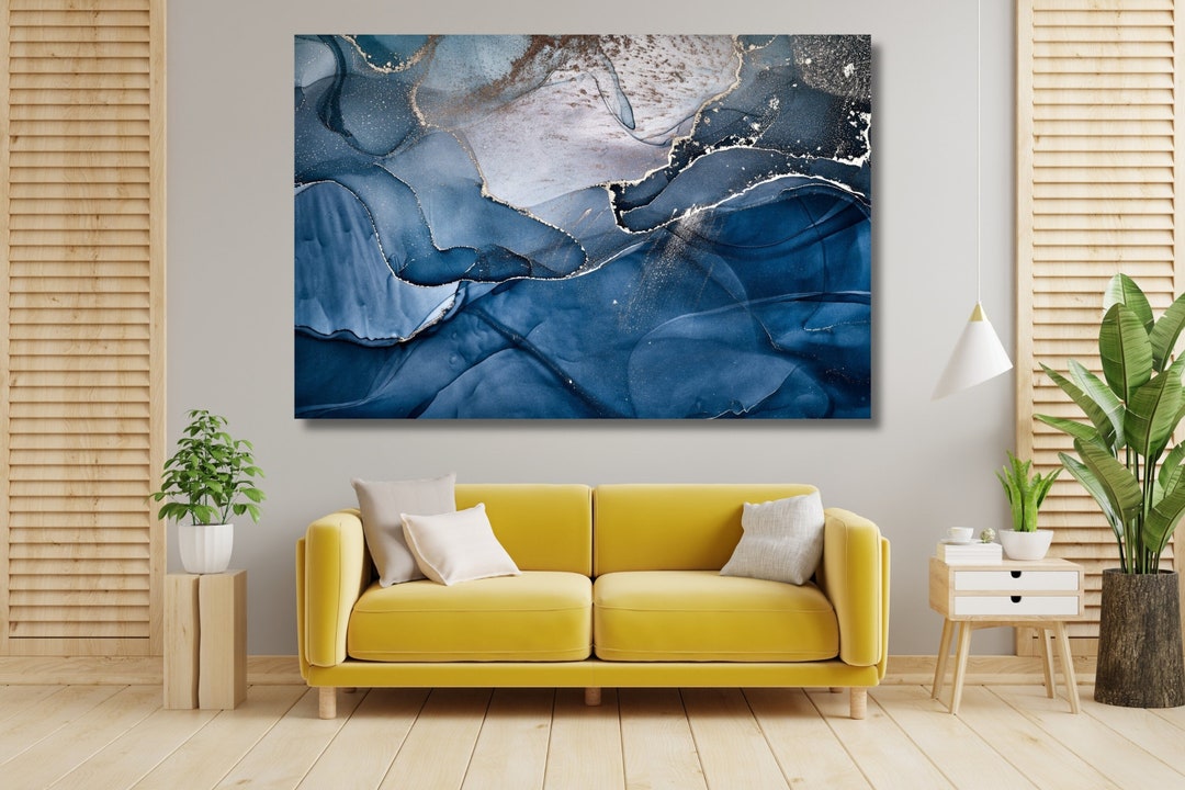 Canvas Blue Marble Poster Canvas Wall Art, Blue Painting, Blue and Gold ...